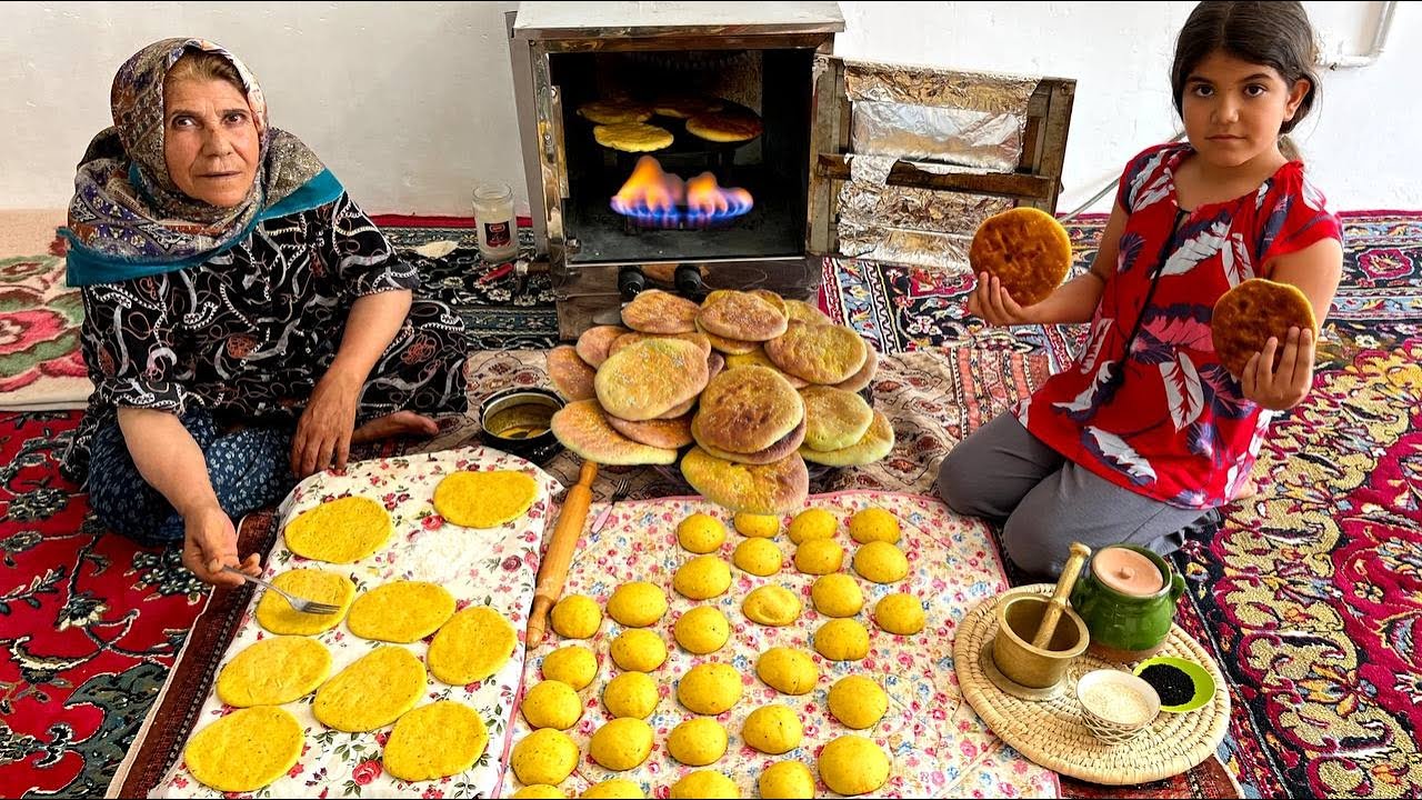 Iranian cooking in the village:Baking the most delicious local bread in ...