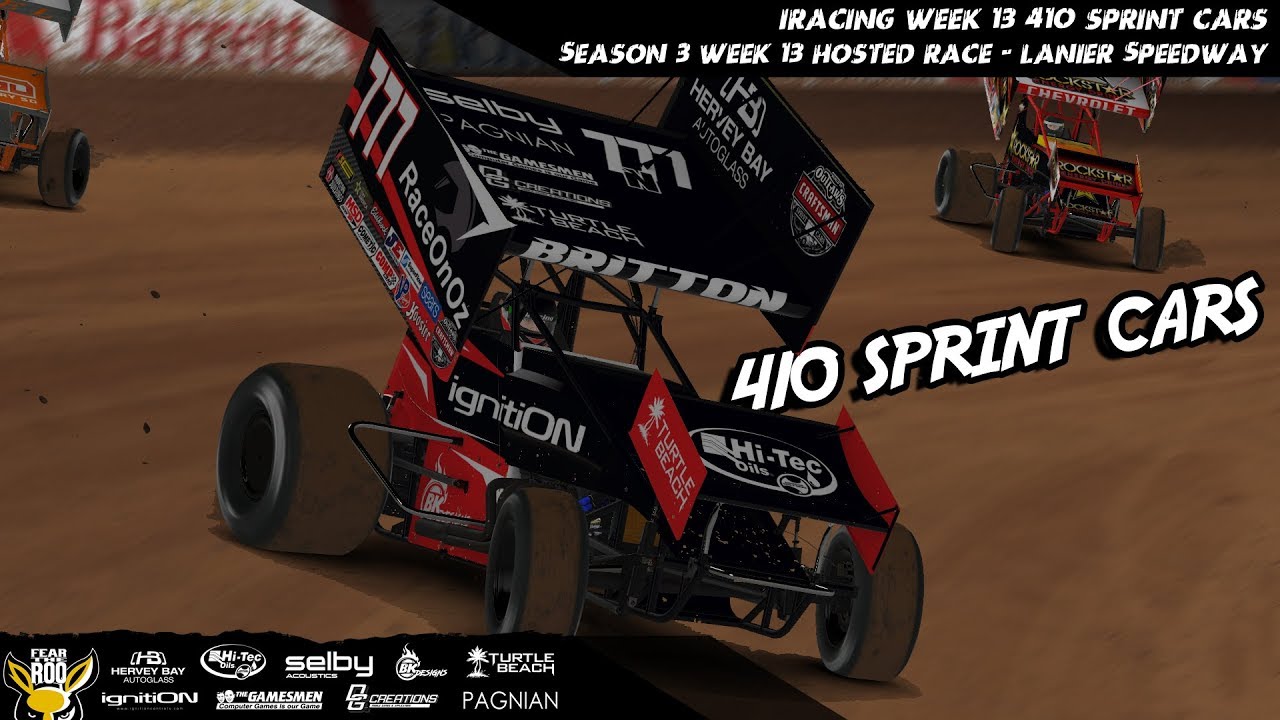 iRacing - 410 Sprint Cars Week 13 - Hosted Race @ Lanier Speedway - YouTube