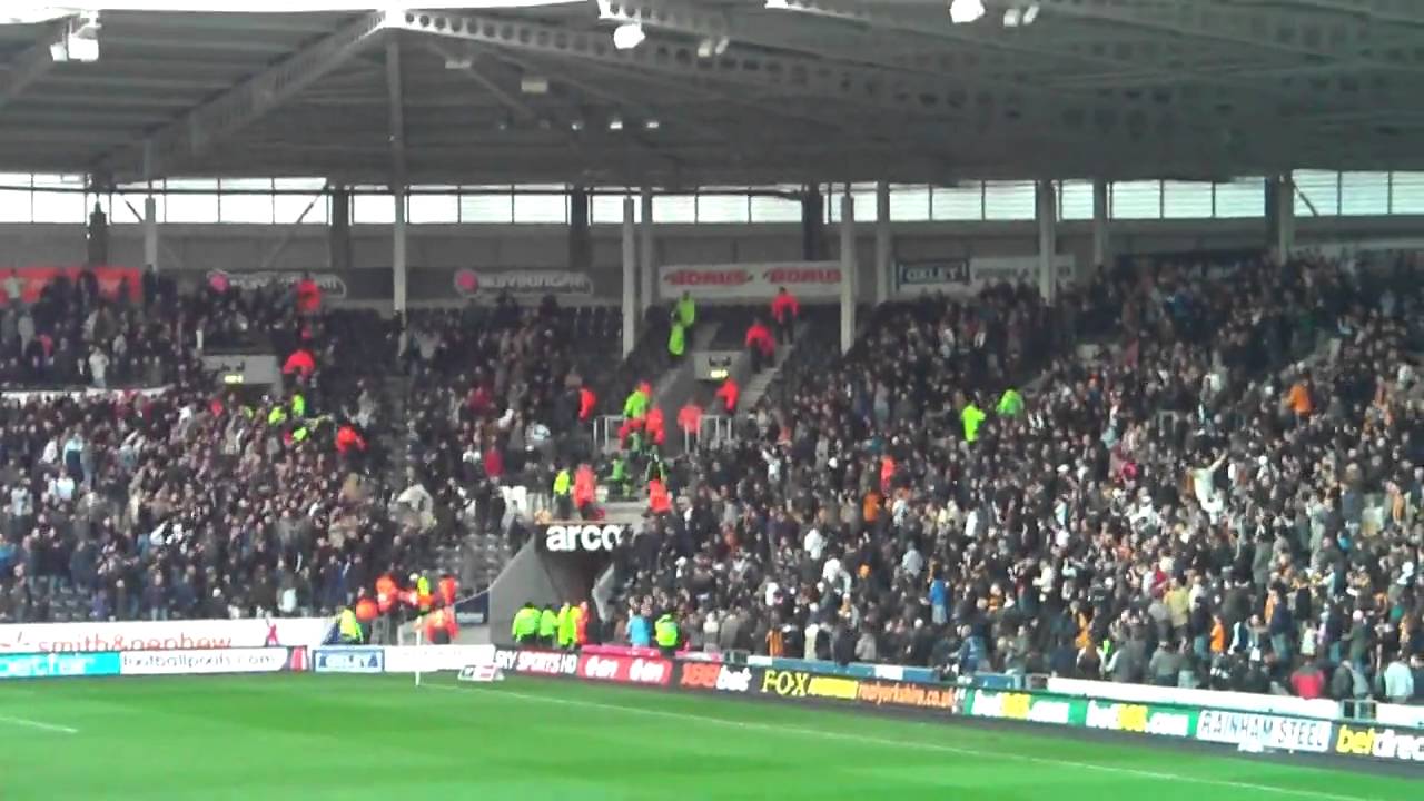 Hull City v Millwall crowd trouble, south stand view. - YouTube
