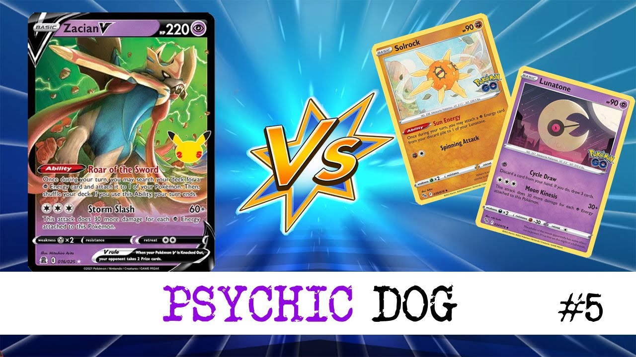 Psychic Dog Zacian V deck faces tag team Solrock Lunatone Pokemon GO ...