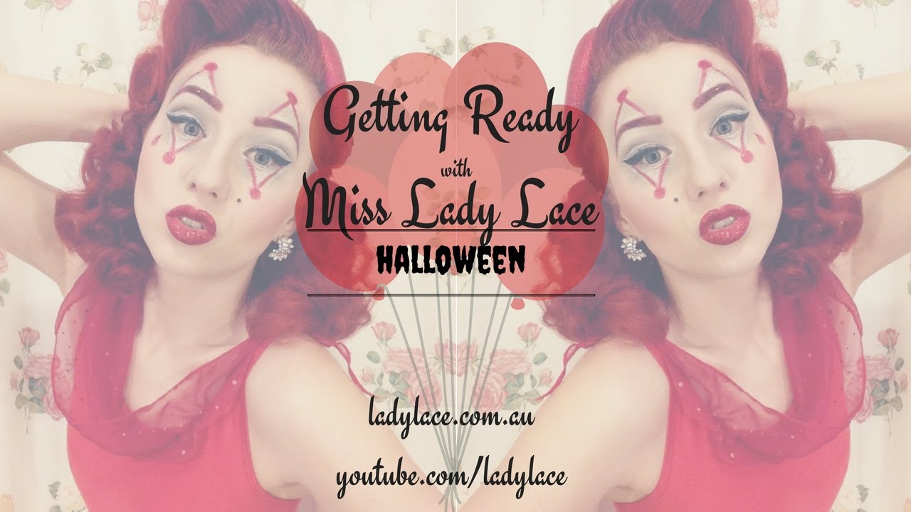 Miss Lady Lace Getting Ready for Halloween - Pinup Burlesque Clown ...
