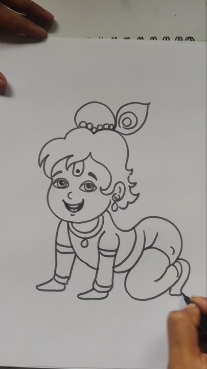 Quick simple and easy drawing of Cute little Krishna/ Little Krishna ...
