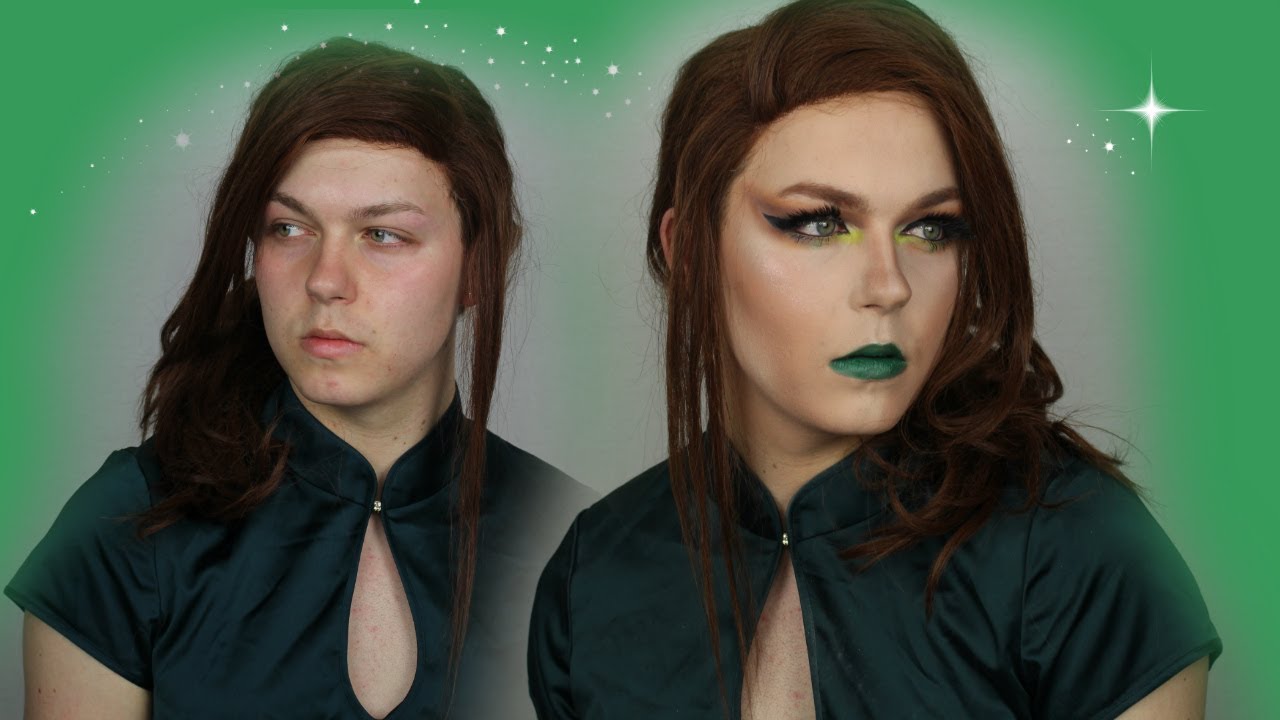 Green Cut Crease Glam Boy to Girl DRAG Transformation - YouTube