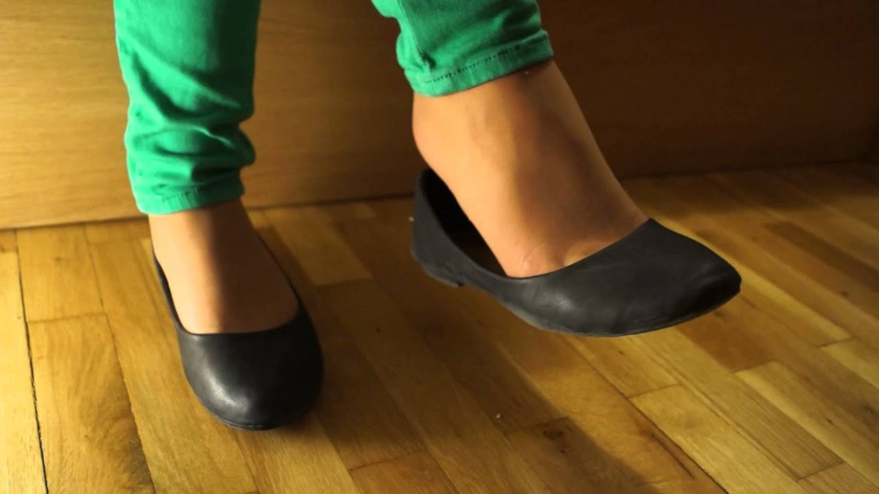 Dangling in black balerina shoe and nylon tights - YouTube