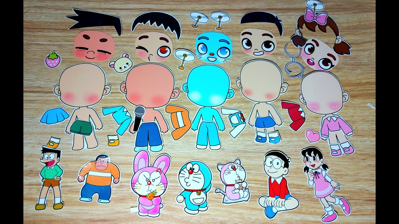 Thiết kế Sticker Gacha mặc đồ, làm tóc kiểu Suka Doraemon Nobita Chaien ...