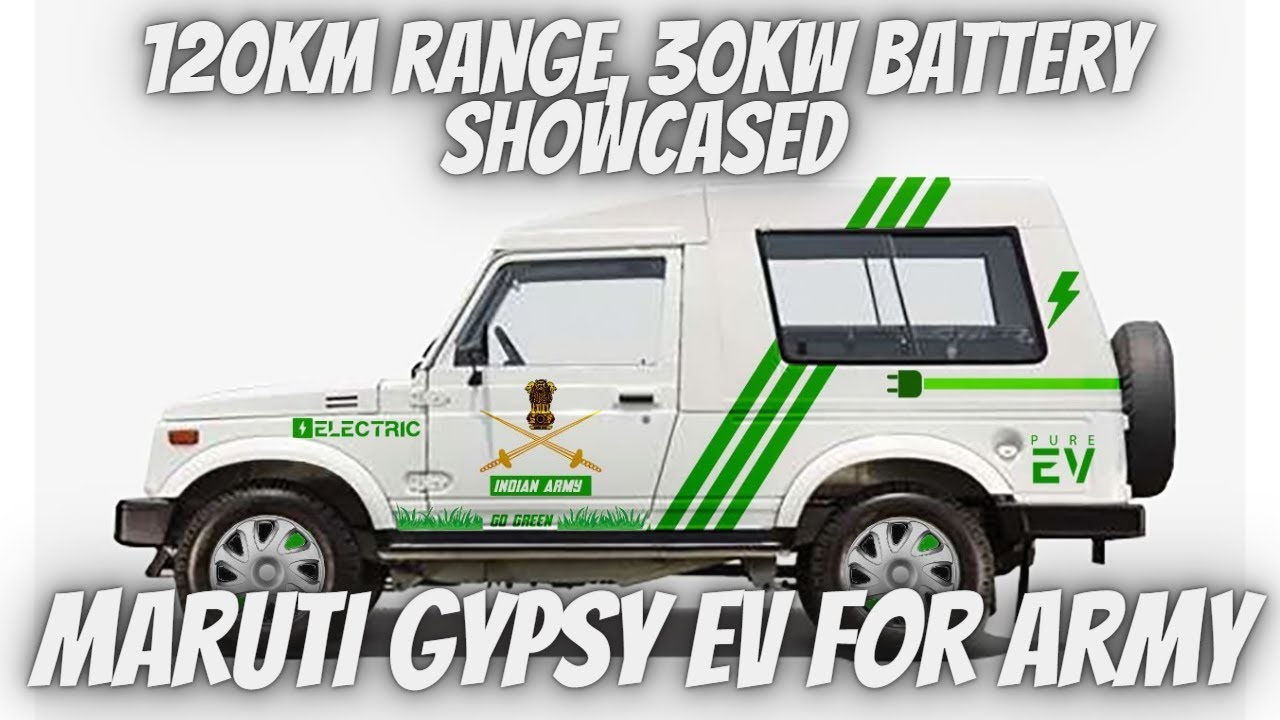 Maruti Gypsy EV for Army - 120km range, 30kW battery showcased - YouTube