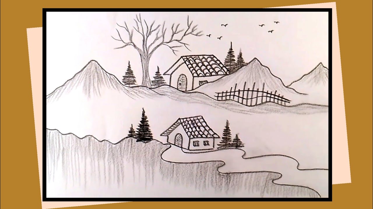 Easy Landscape Drawing | Step by Step Scenery for Beginners | Pencil ...