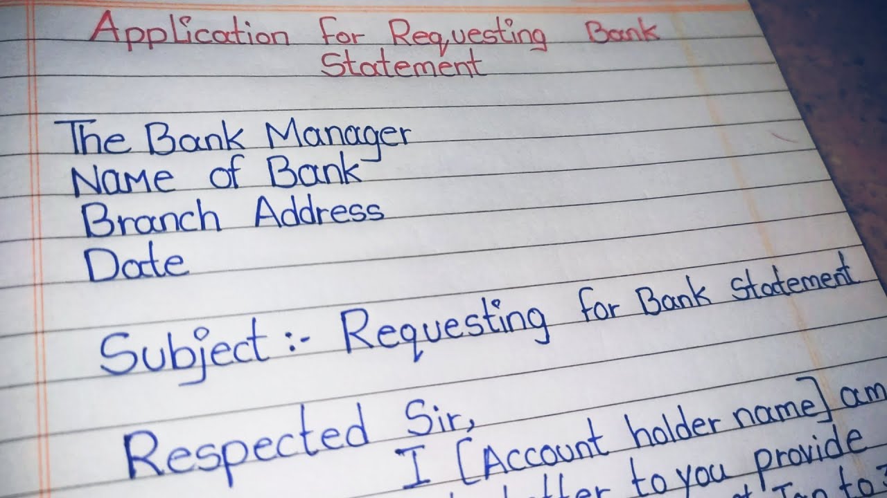 Write a Application To Bank Manager For Bank Statement ? || letter for ...