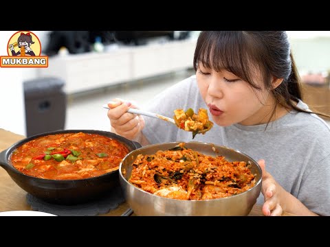 Mukbang | Yeolmu bibimbap ve Cheonggukjang yahnisi! Genç turp Kimchi ile Arpa Bibimbap.