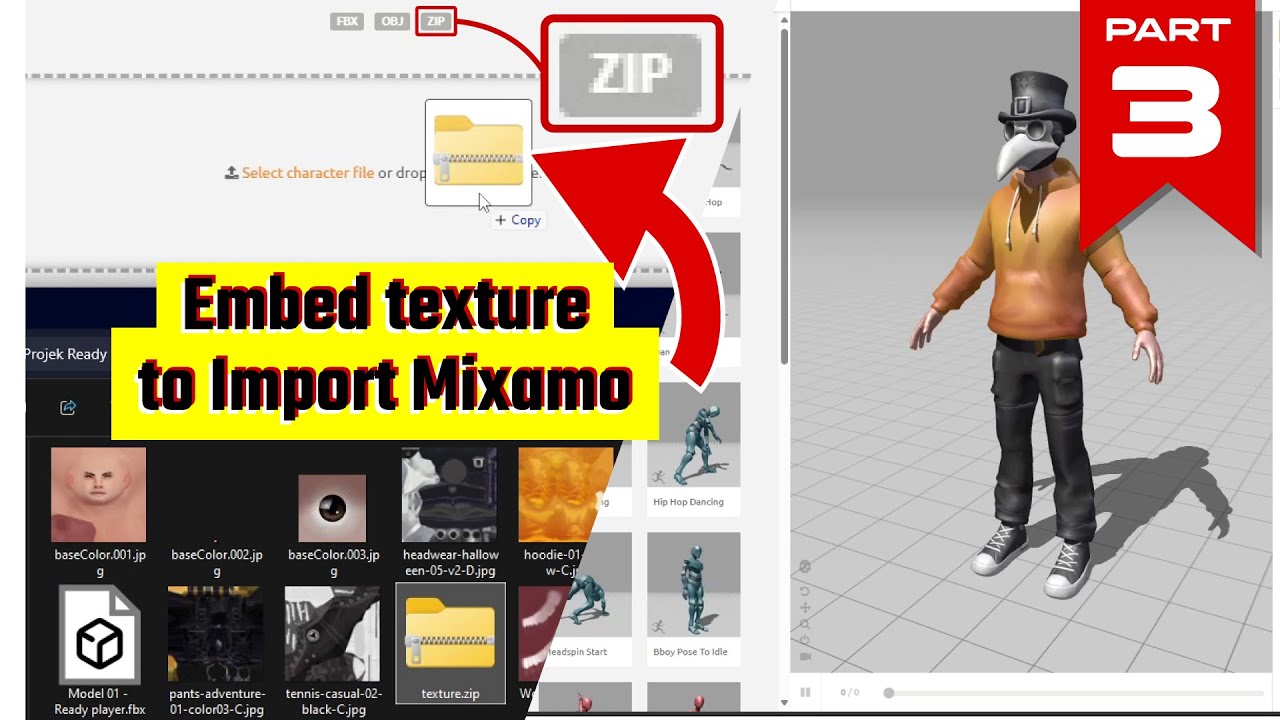 Part 3 (Bonus) Embed texture to Import Mixamo - YouTube