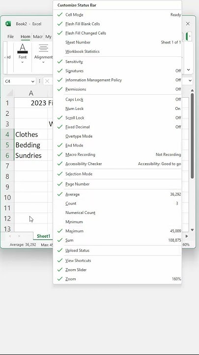 Excel Instant Calculations on the Status Bar - Answers without Formulas #shorts - YouTube