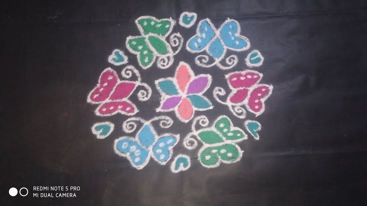 Butterfly rangoli simple rangoli 11×6 Dots rangoli - YouTube