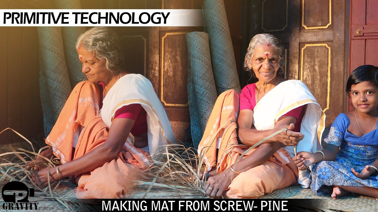 Primitive Technology, Making mat from screw-pine/Thazhapaya Mat Making ...
