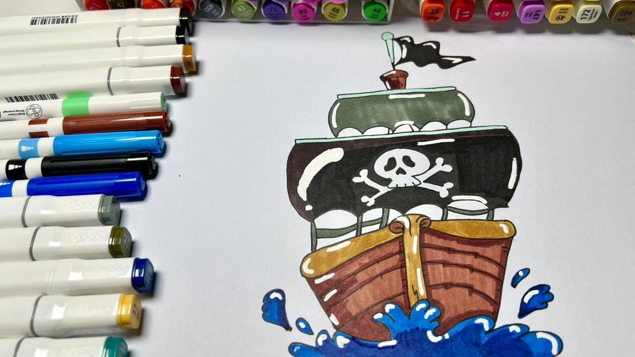 Draw and Color a Pirate Ship | Drawing for Kids | Drawing for Toddlers ...