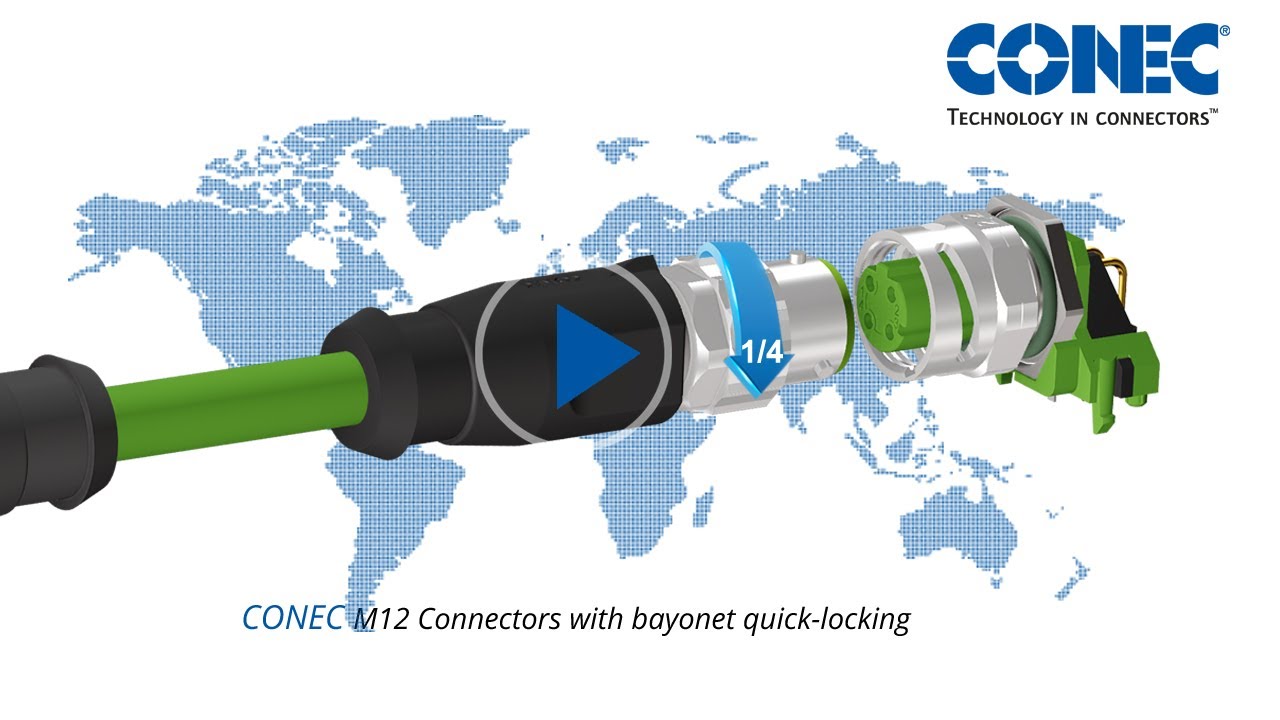 CONEC M12 Connectors with bayonet quick locking - YouTube