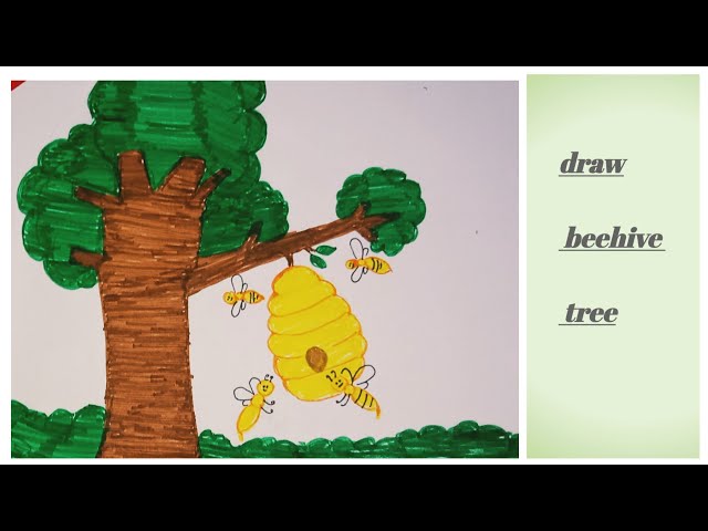 Bee Hive In Tree Drawing Bees Are Flying To The Hive On A Tree