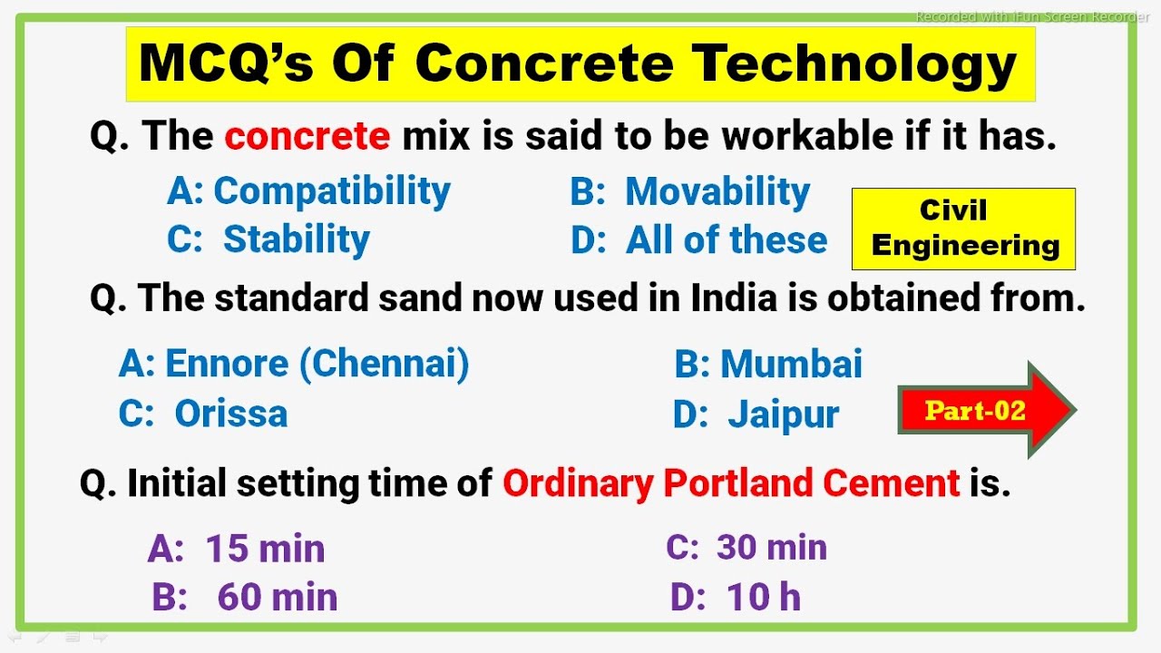 MCQ's For Concrete Technology | Construction Materials | Objective Type ...