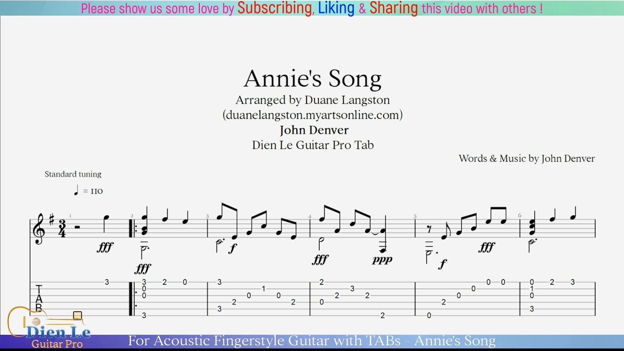 Annie's Song - For Acoustic Fingerstyle Guitar with TABs - YouTube