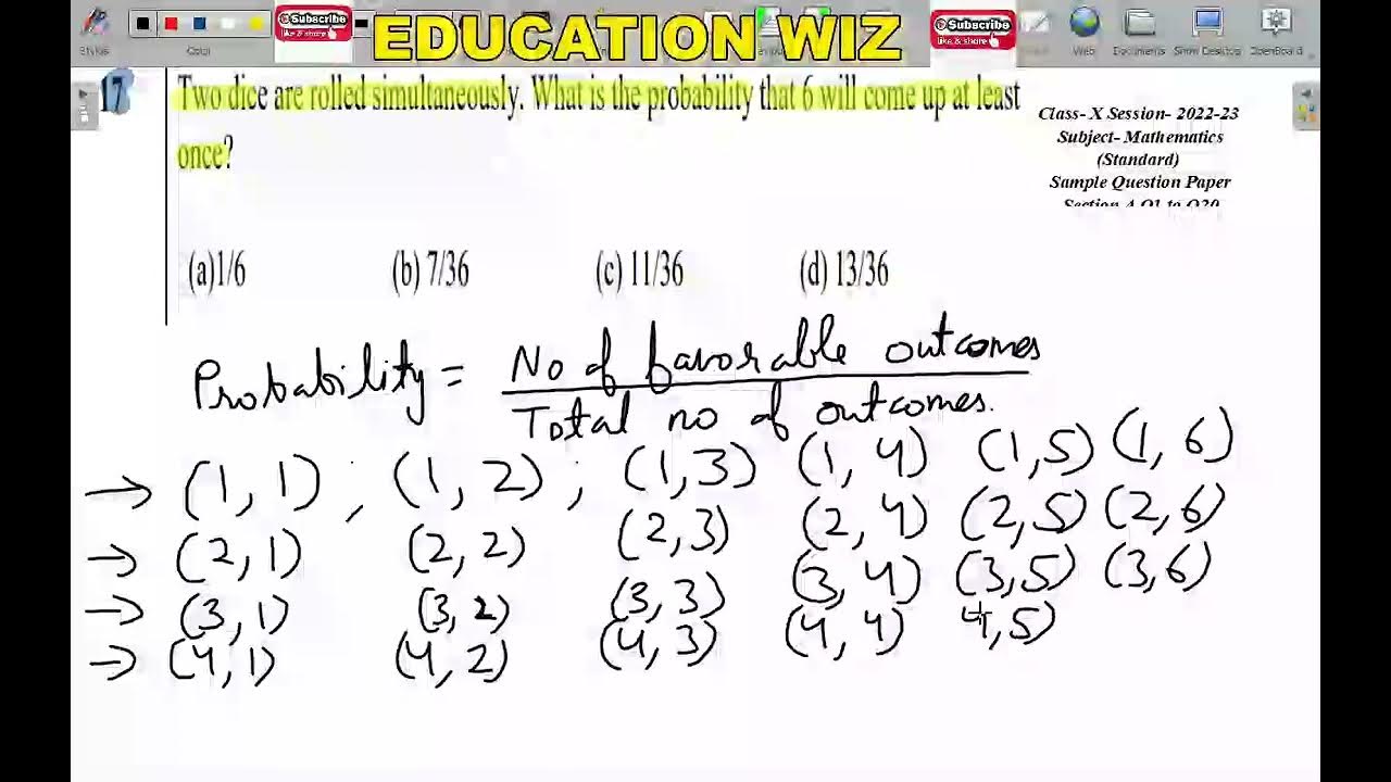 Two dice are rolled simultaneously. What is the probability that 6 will come up at least once ...