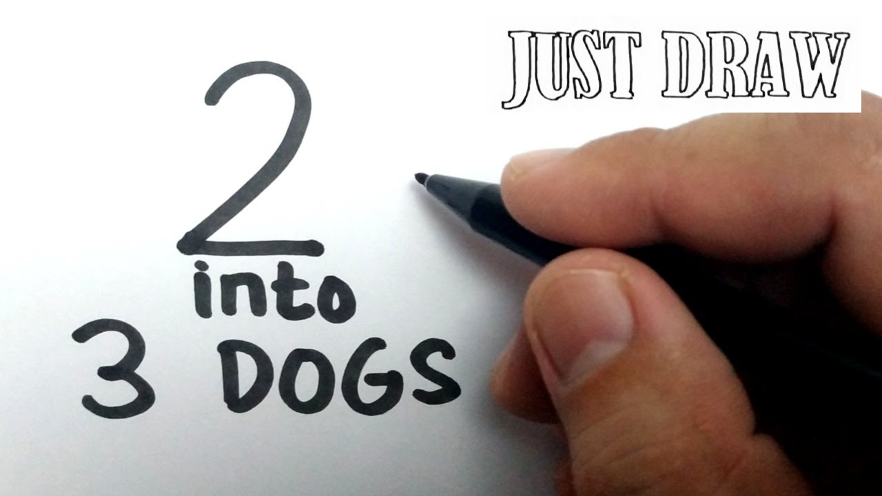 VERY EASY , How to turn number 2 into 3 dog cartoon / how to draw dog ...