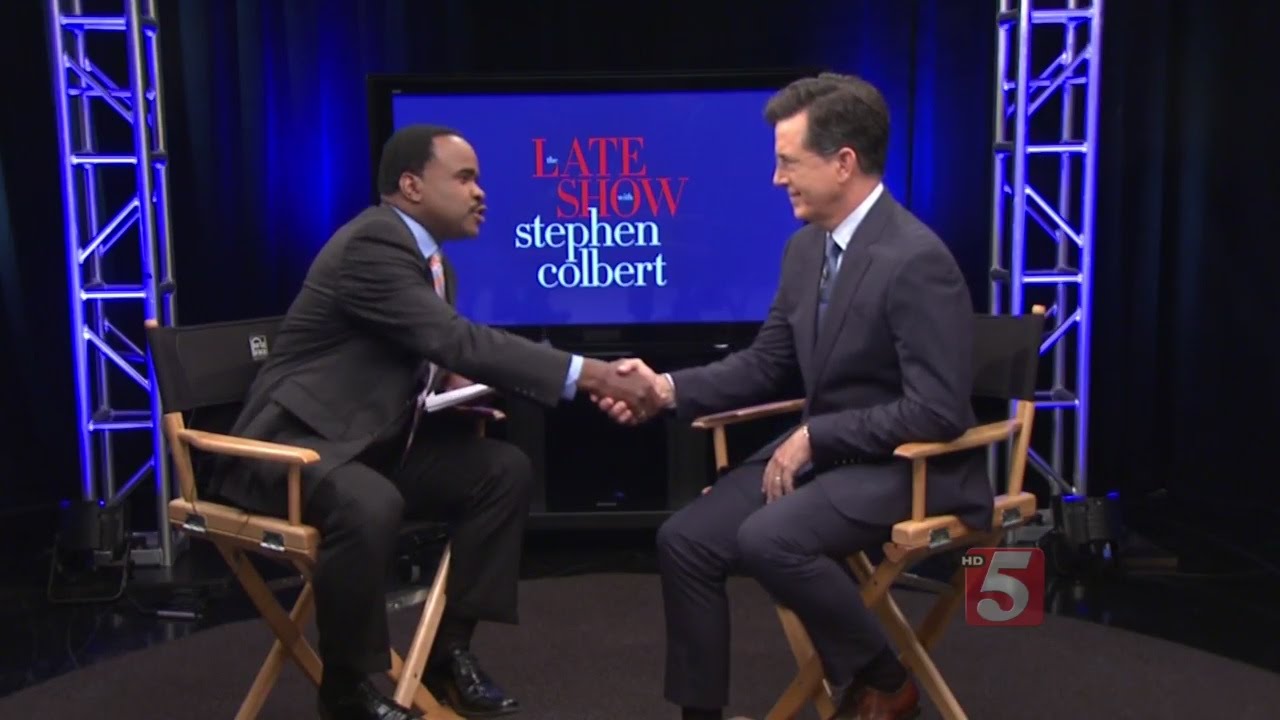 Lelan Statom Welcomes Stephen Colbert to CBS and NewsChannel5 - YouTube