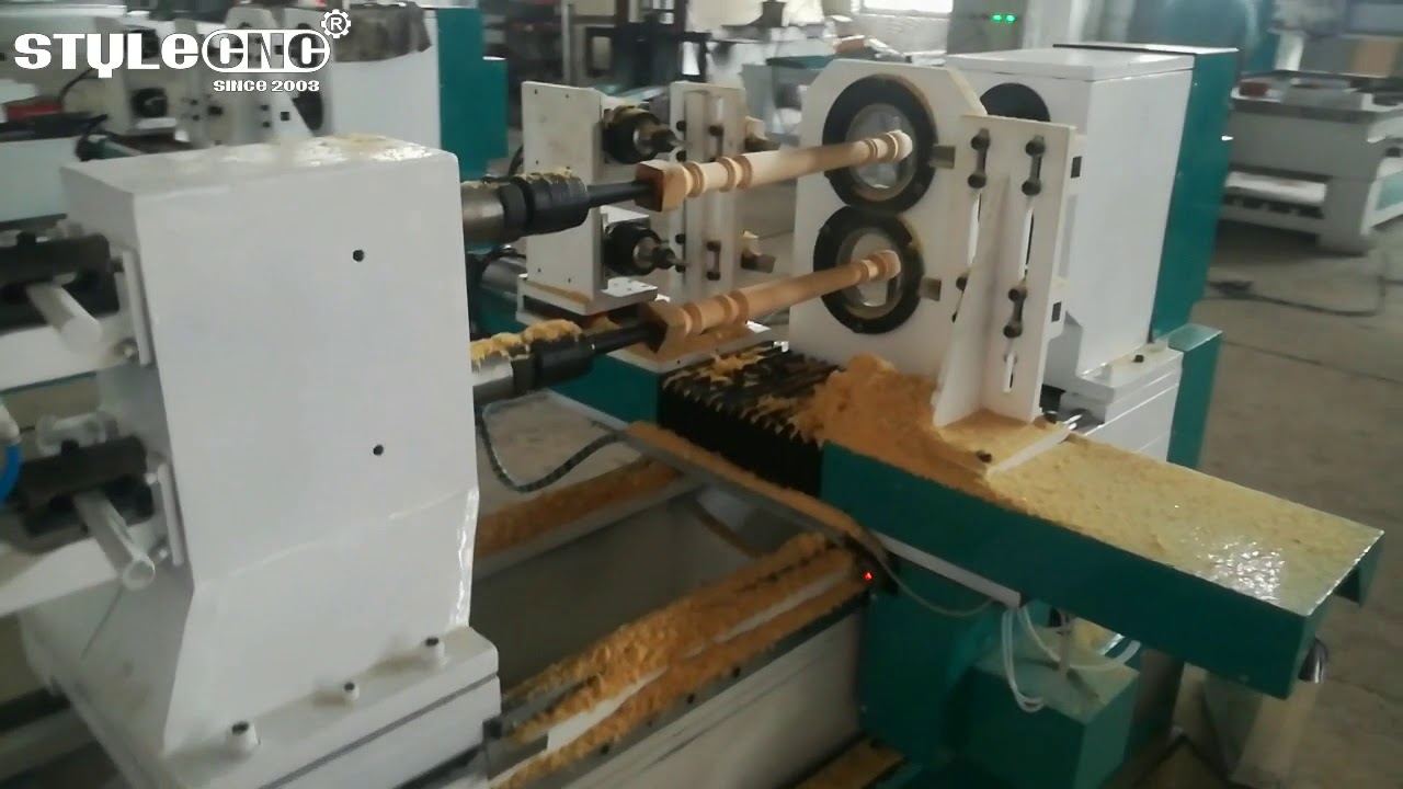 Automatic double axis CNC wood lathe for wood Stair handrail - YouTube