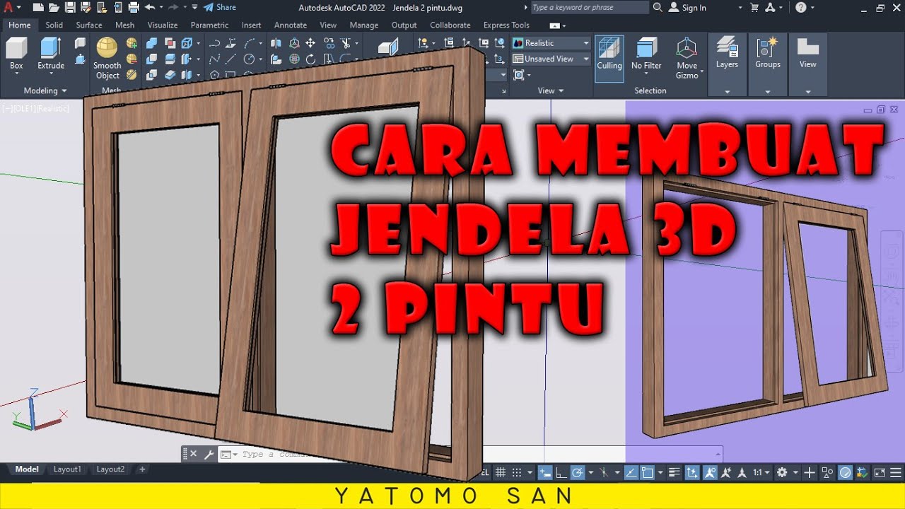 Cara membuat Jendela 3D 2 Pintu di Autocad #autocad #jendela #3d - YouTube