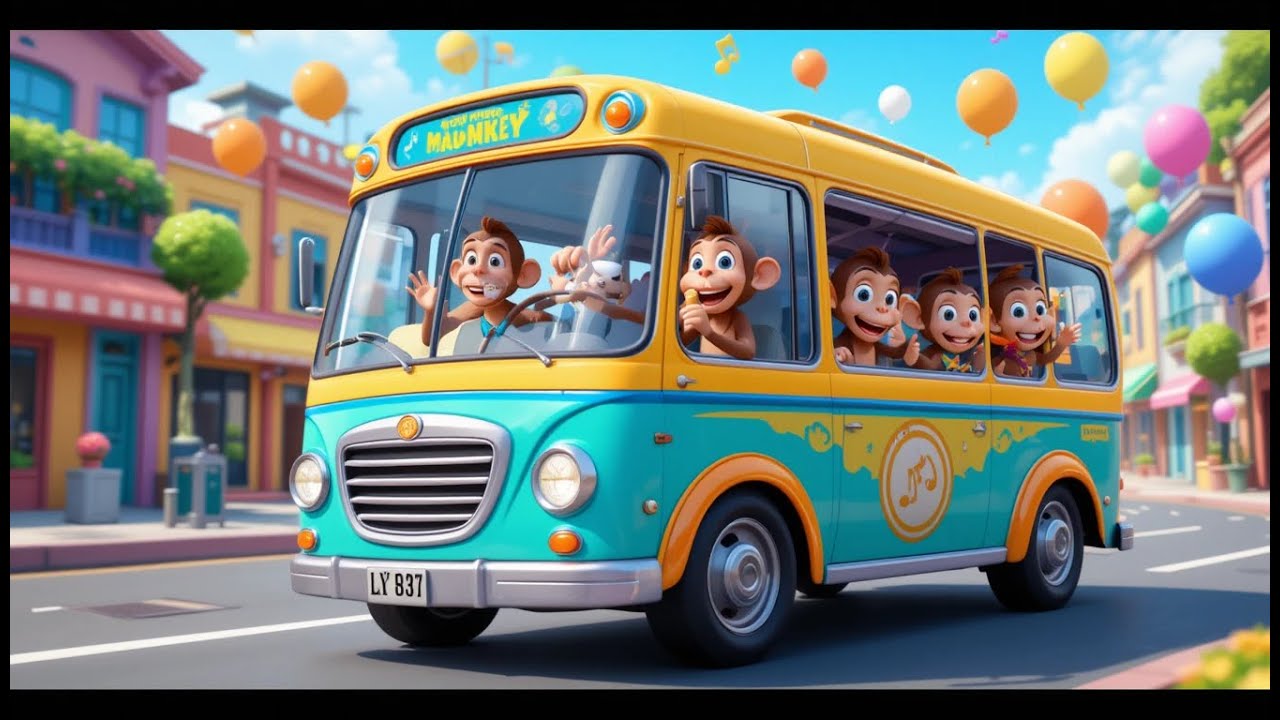 Wheels On The Monkey Bus | Animal Sounds With Friends | Nursery Rhymes ...