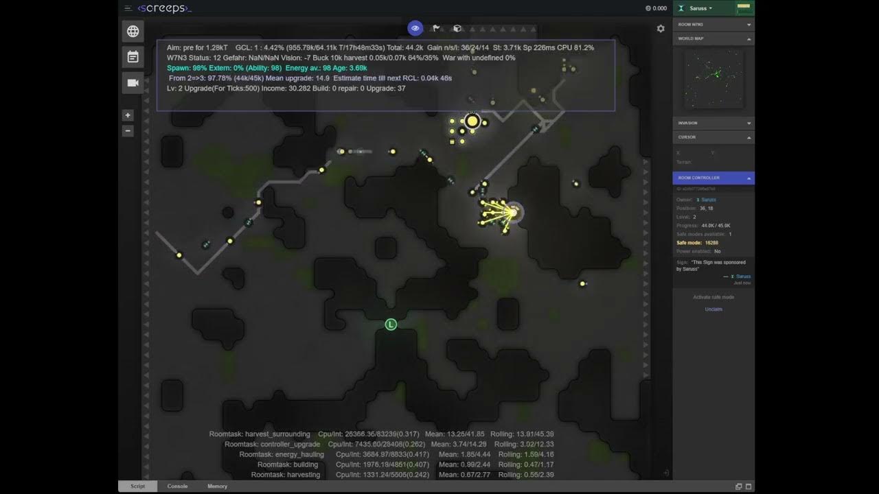 Screeps Speedrun in W7N3, RCL 5 ~ 19k Ticks - YouTube