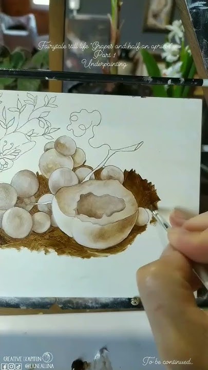 Fairytale still life Grapes and half an apricot - Short Mini canvas Oil painting tutorial part 1 ...