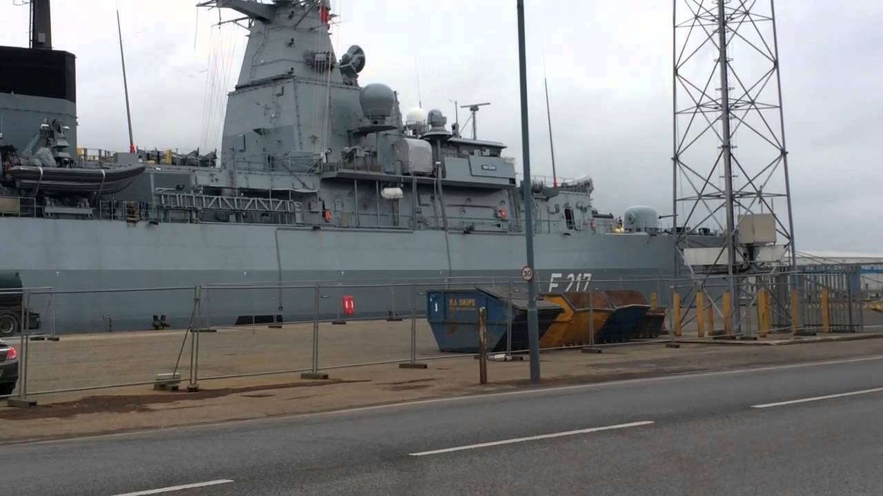 F217 Bayern German frigate in Belfast pollock dock - YouTube