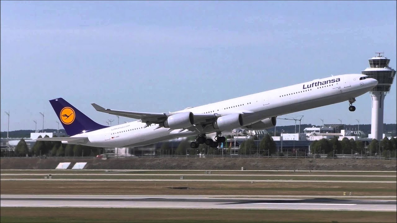 Lufthansa Airbus A340 Takeoff at Munich Airport (HD) - YouTube