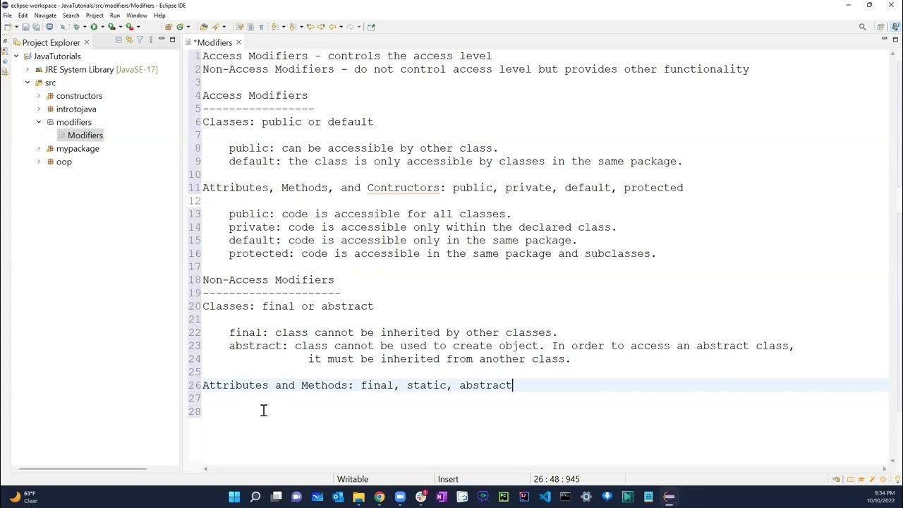 Access Modifiers and Non Access Modifiers - YouTube