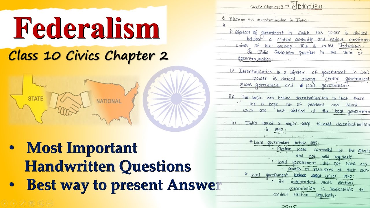 Class 10 Social Science (Civics) Chapter 2 Federalism Most important ...