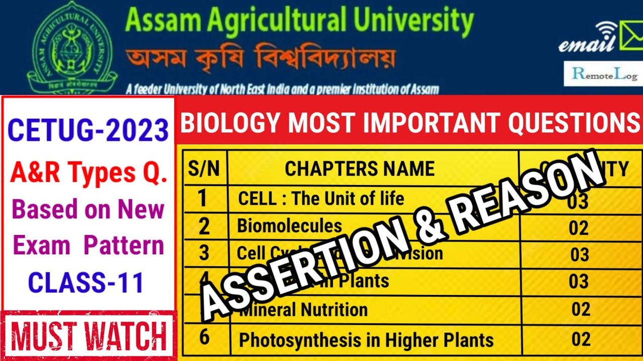 Aau cetug 2023 biology previous year question assertion and reason type ...