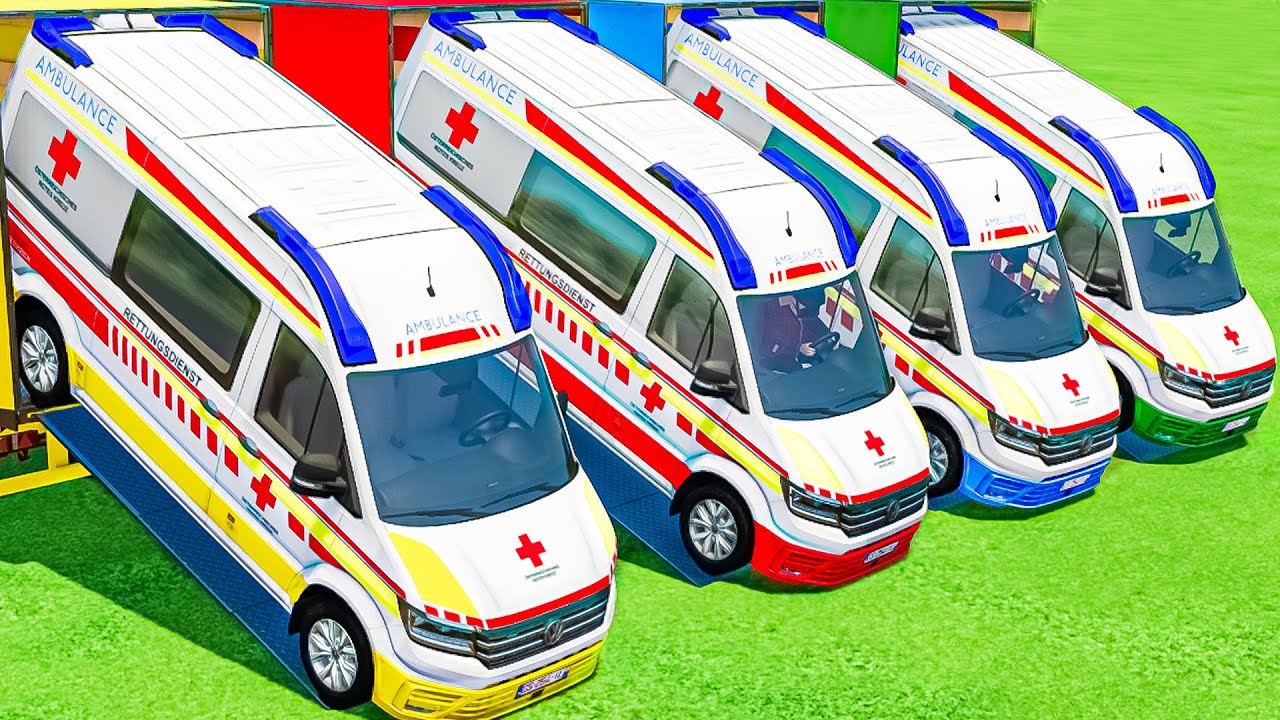 ALL AMBULANCE OF COLORS ! TRANSPORTING COLOR AMBULANCE CARS TO GARAGE ...