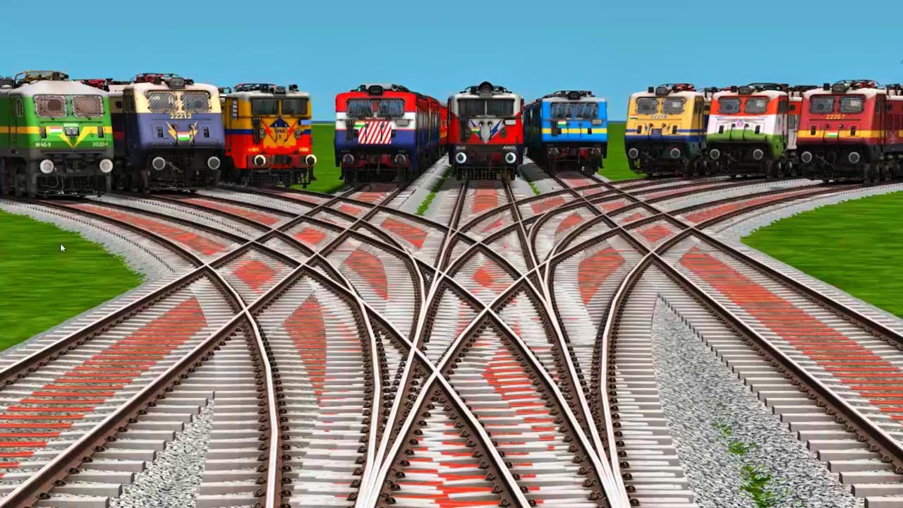 9 Indian Trains Running By From Bumpy railroad track | high speed ...