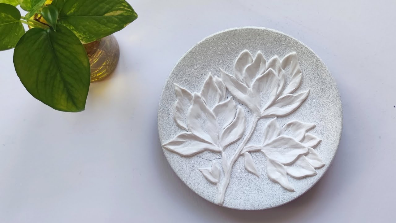 DIY White Flower Texture Art Texture Painting On pottery plate - YouTube
