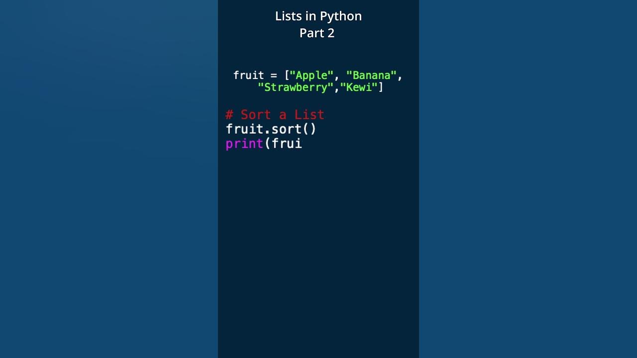 Lists in Python - Part 2 - Adding, Removing, Sorting and Printing a Singular Item - YouTube