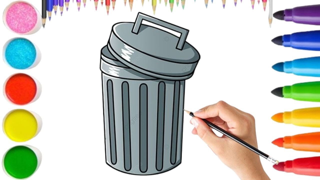 How To Draw Cute Dustbin // Drawing, Painting & Coloring For Kids and ...