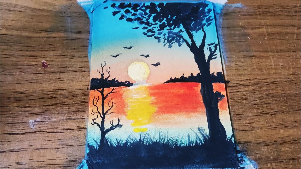 Beautiful Sunrise Scenery Painting || How to draw a beautiful Sunrise ...