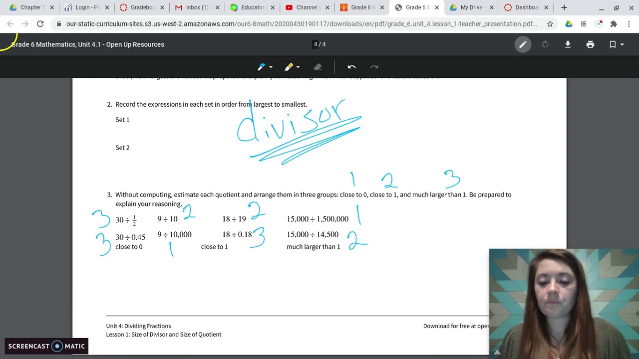 Week 1 6th Xcel 6.4.1 : Size of Divisor and Size of Quotient part 2 ...