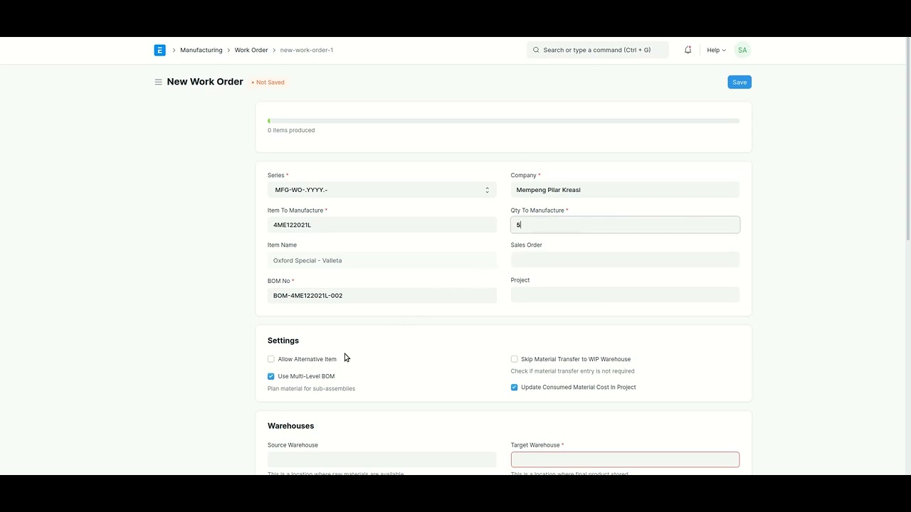 ERPNext : Membuat Work Order dari Item Setelan Seragam - YouTube