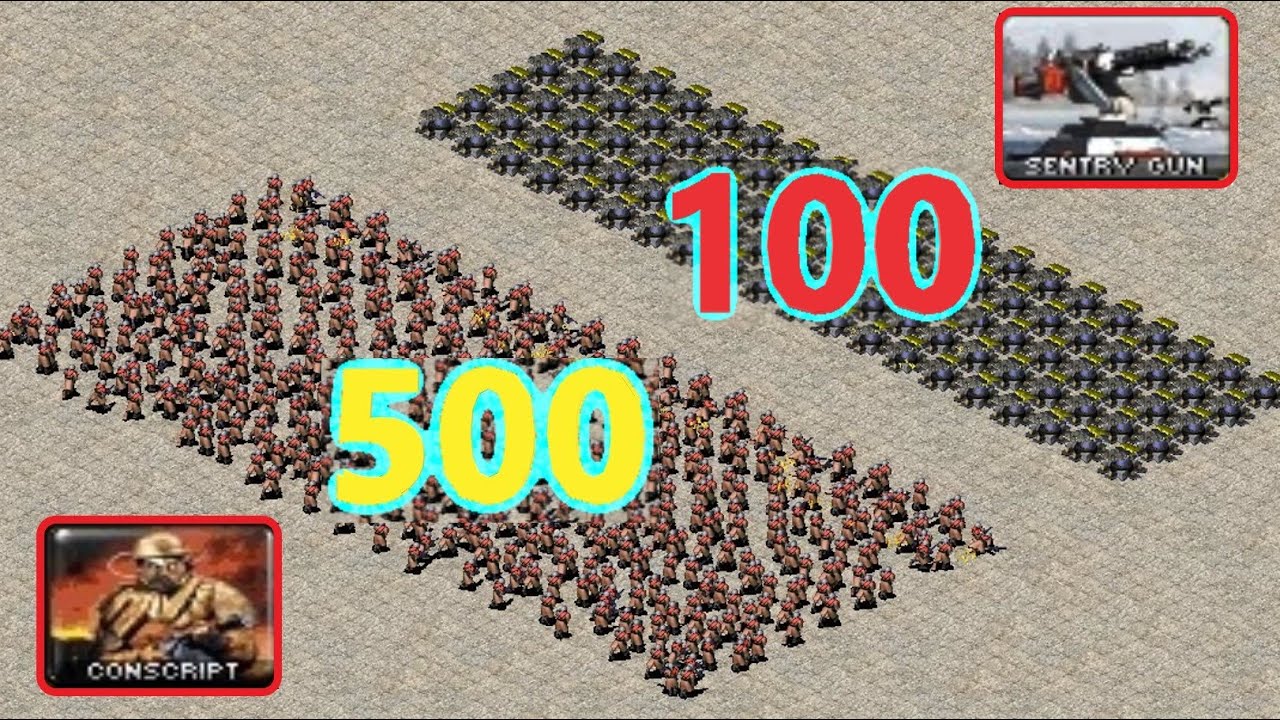 Sentry Gun vs Conscripts - Same Cost - Red Alert 2 - YouTube