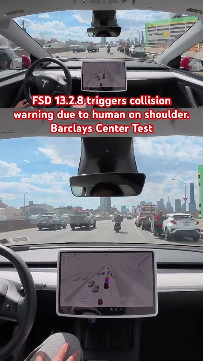 FSD 13.2.8 triggers collision warning for human on R. Barclays Center ...