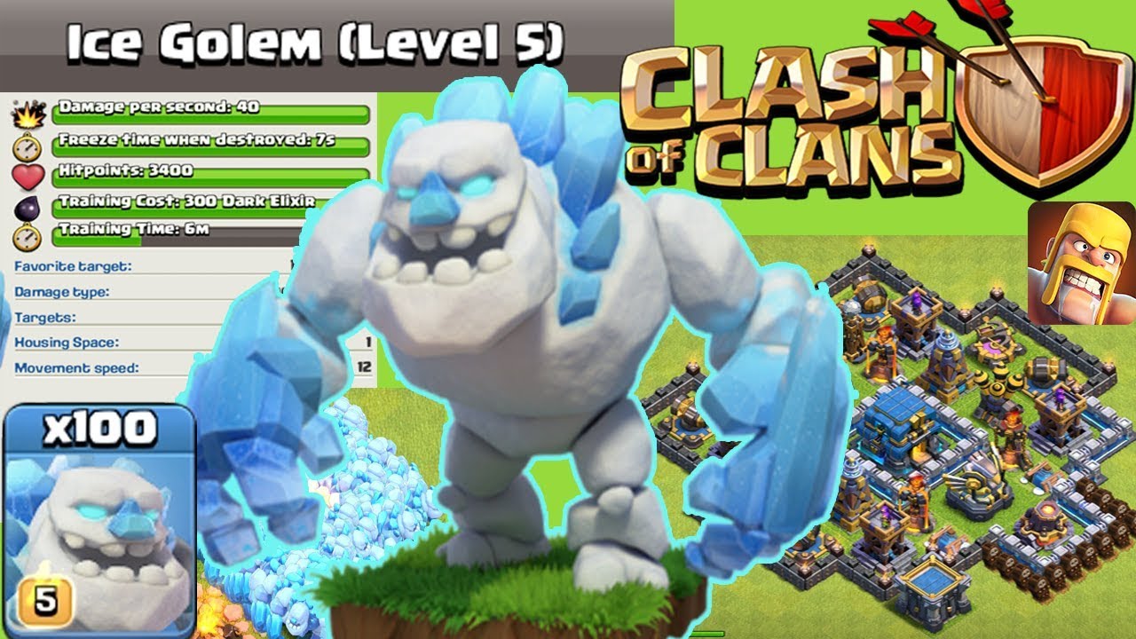Clash Of Clans | Ice Golem Level 5 x100 | Ice Golem Attack On TH12 | Fully Maxed Ice Golem Level ...