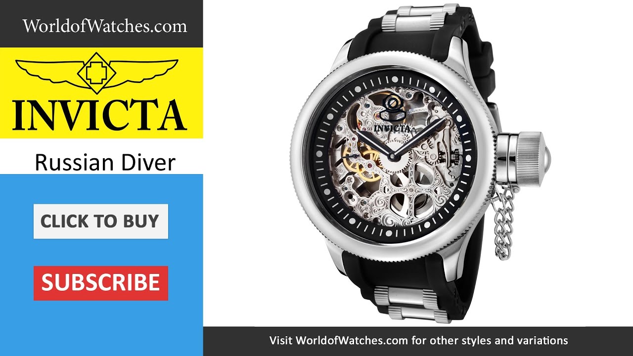 INVICTA Russian Diver Mechanical Black Polyurethane and Stainless Steel ...