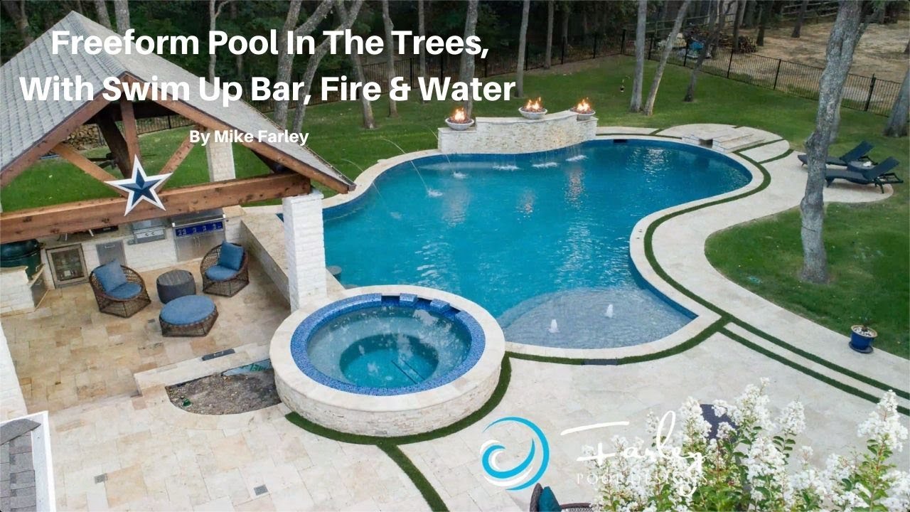 Freeform Pool in the Trees with Swim Up Bar, Fire & Water - YouTube
