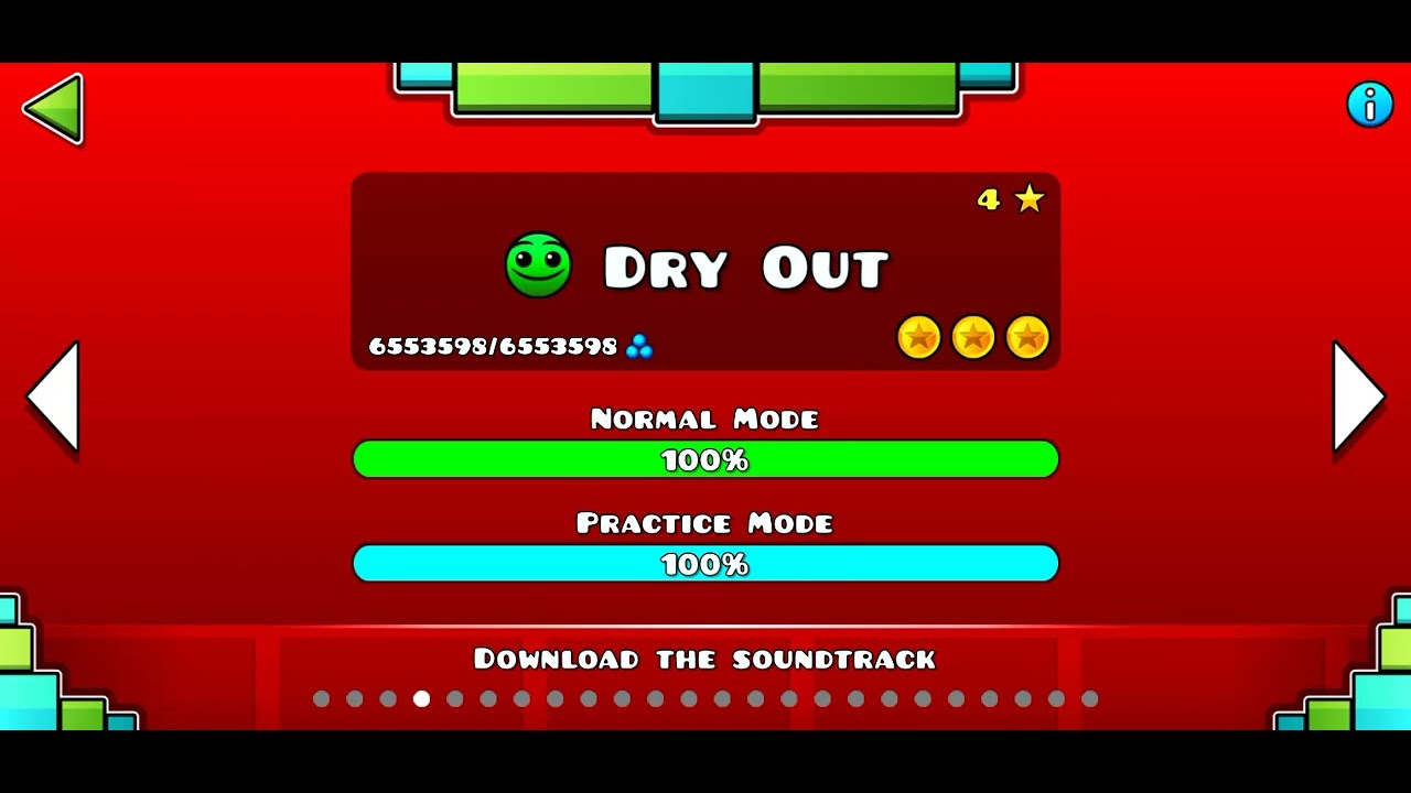 Dry out 100% all coins geometry dash - YouTube