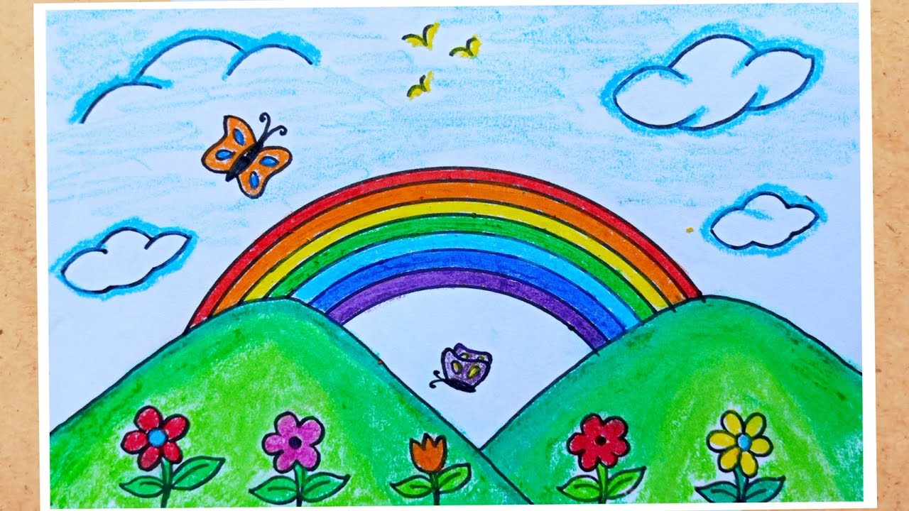 Rainbow scenery drawing with oil pastels - YouTube